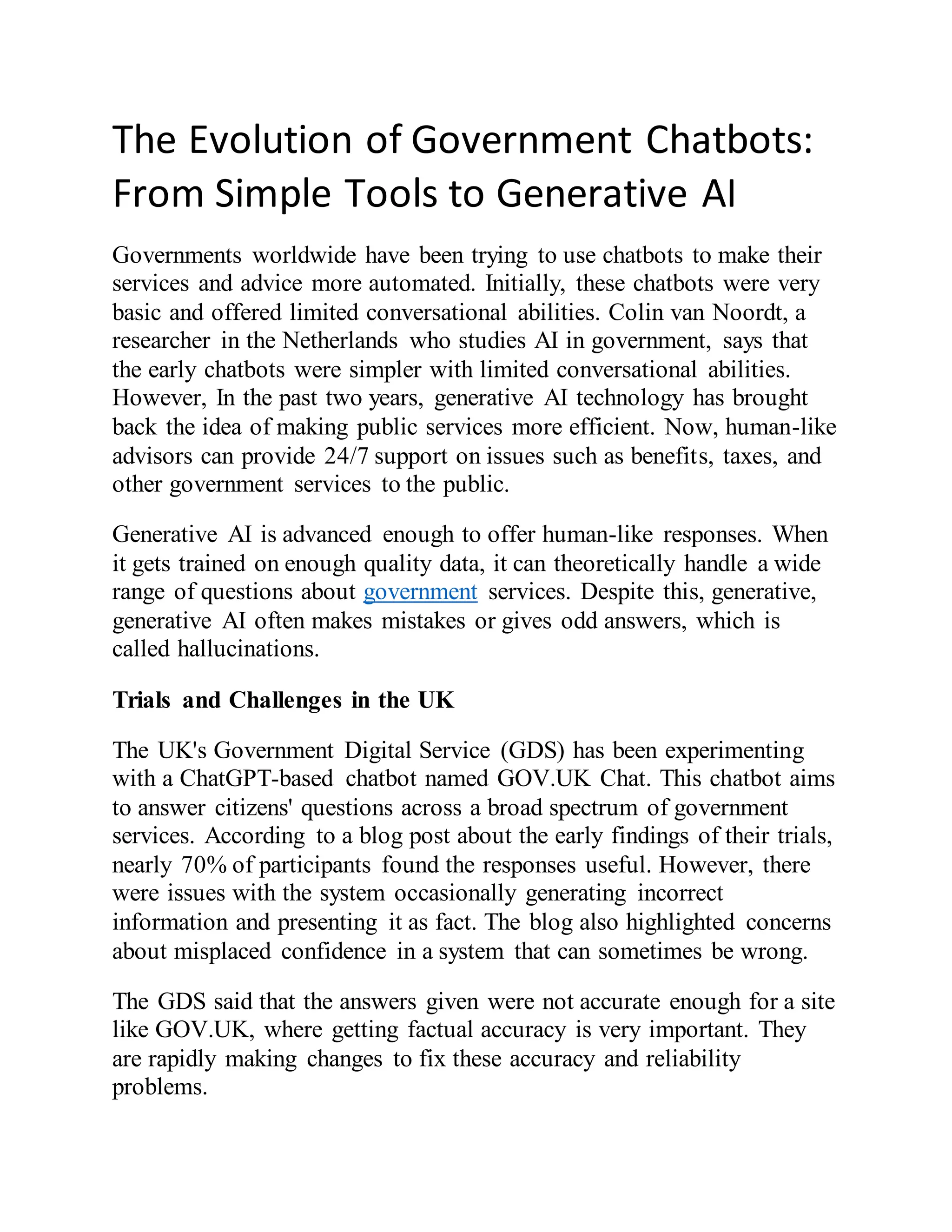The Evolution of Government Chatbots: From Simple Tools to Generative ...
