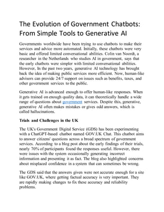 The Evolution of Government Chatbots: From Simple Tools to Generative ...