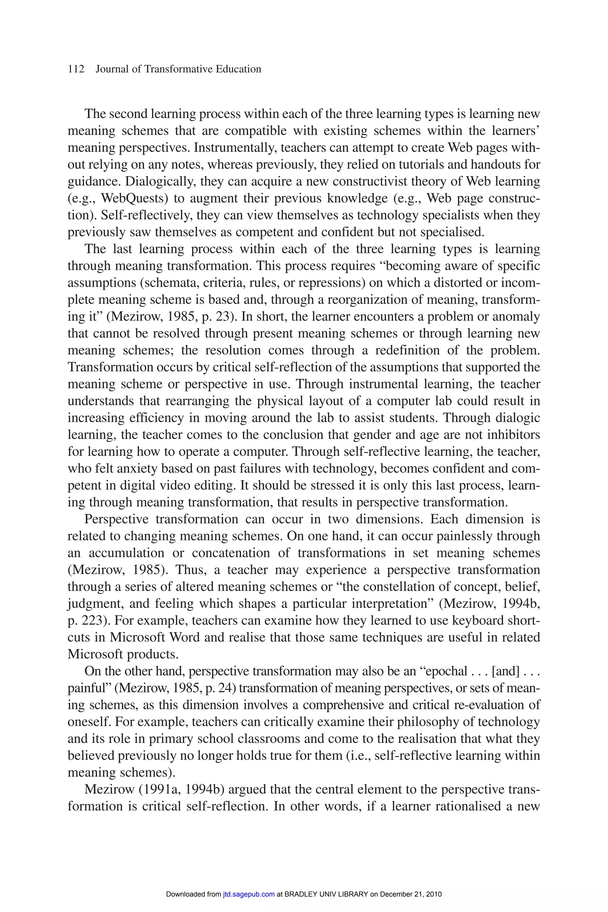 The evolution of john mezirow's transformative learning theory | PDF ...