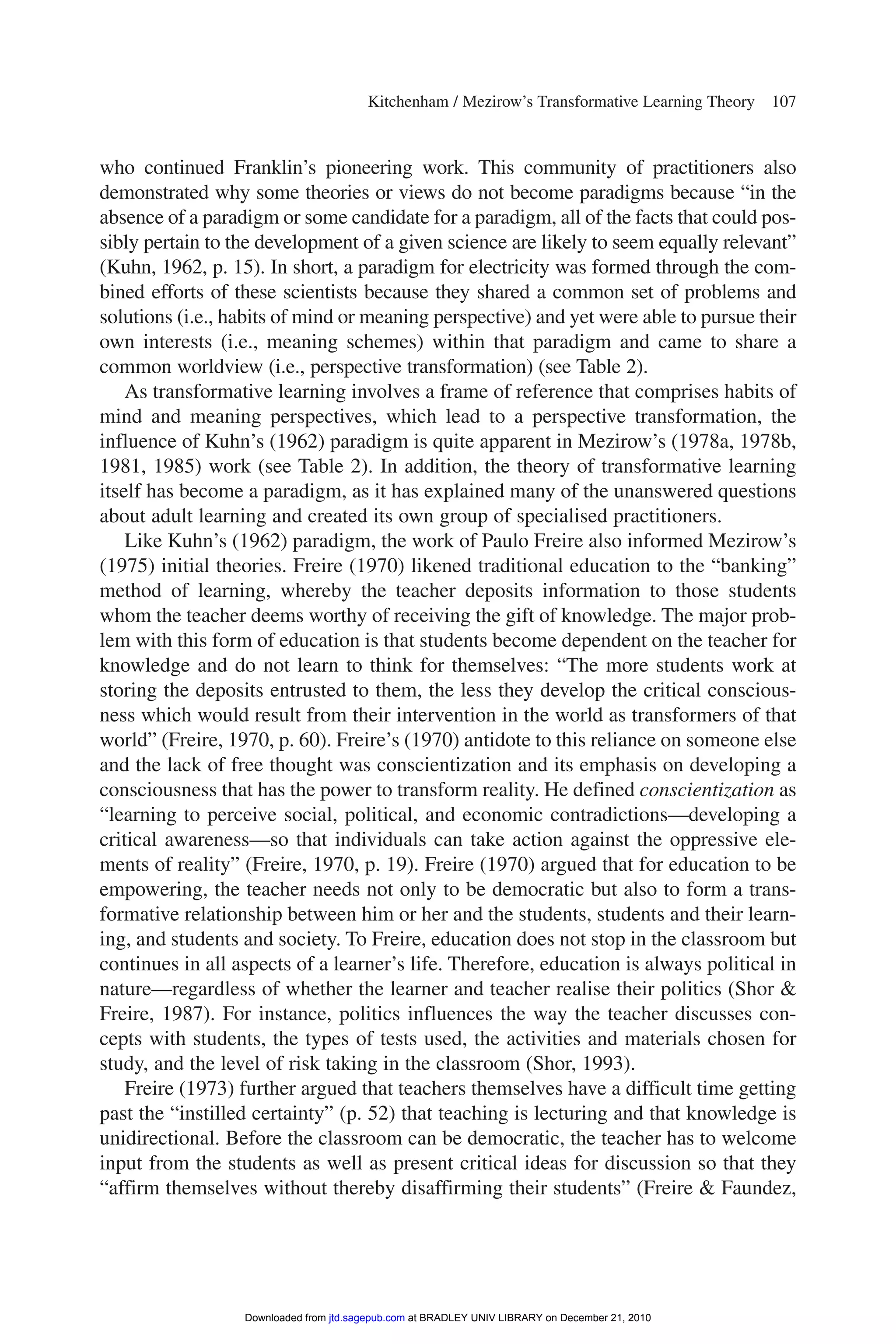 The evolution of john mezirow's transformative learning theory | PDF ...