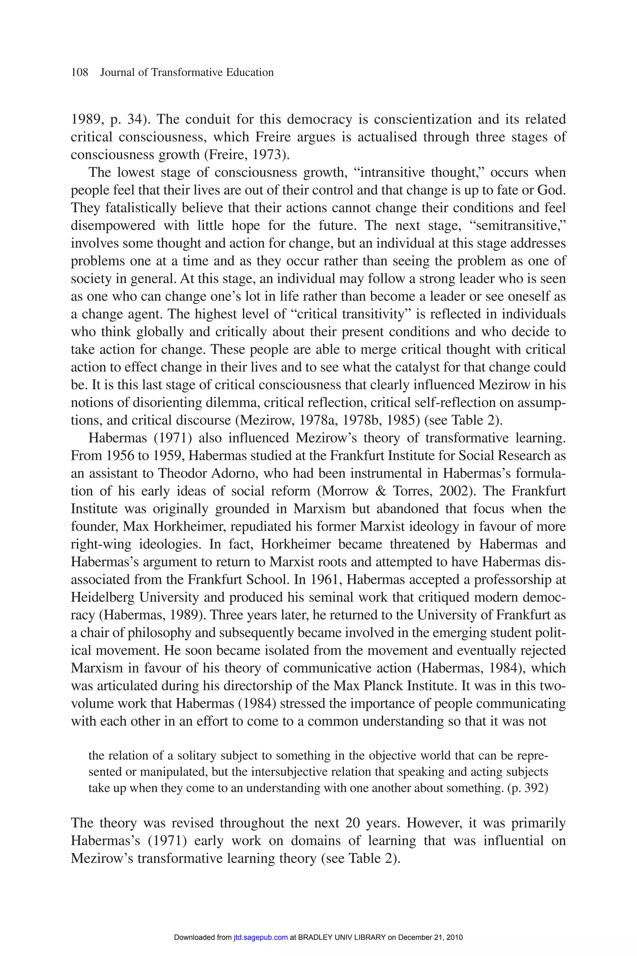 The evolution of john mezirow's transformative learning theory | PDF ...