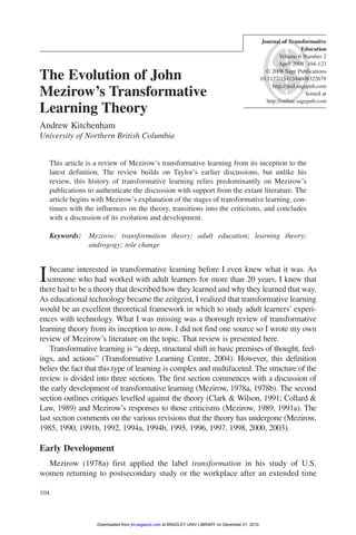 The evolution of john mezirow's transformative learning theory | PDF ...