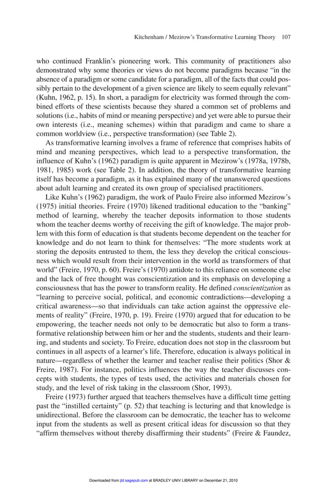 The evolution of john mezirow's transformative learning theory | PDF ...