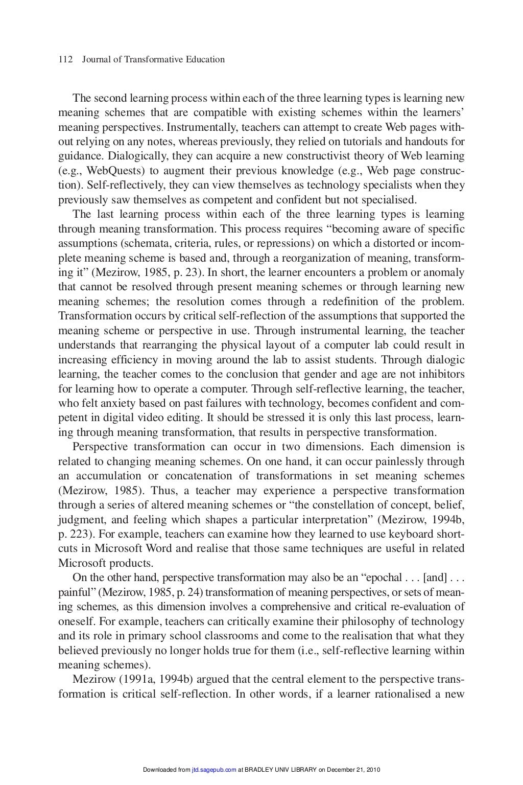 The Evolution Of John Mezirows Transformative Learning Theory