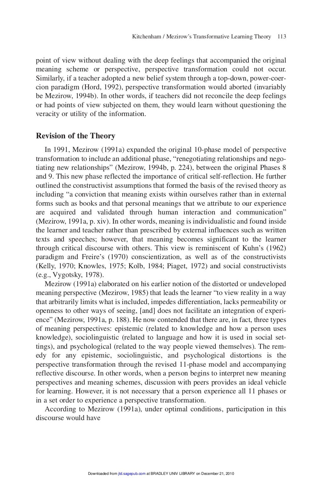 The Evolution Of John Mezirows Transformative Learning Theory