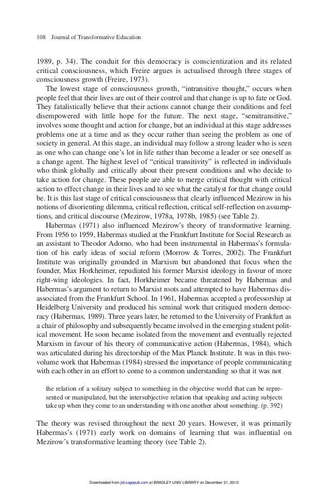The Evolution Of John Mezirows Transformative Learning Theory