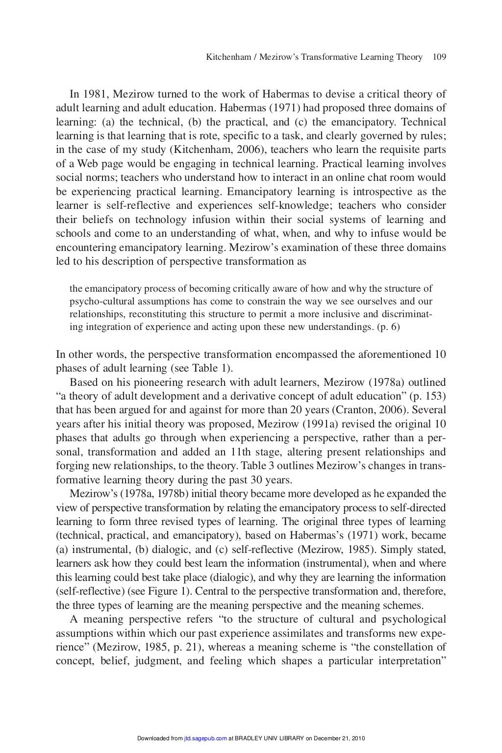 The Evolution Of John Mezirows Transformative Learning Theory