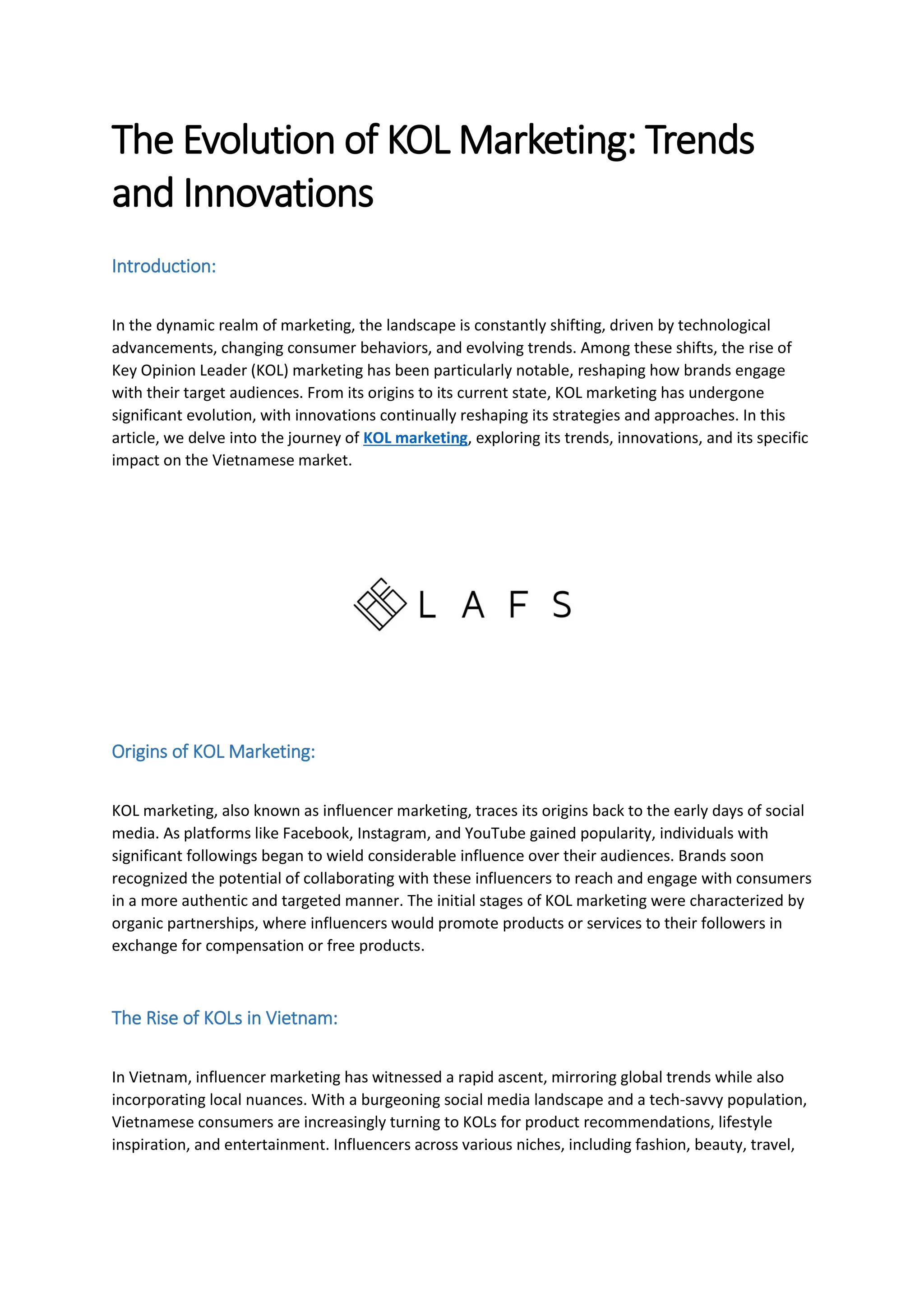 The Evolution of KOL Marketing Trends and Innovations | PDF