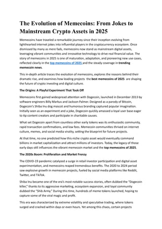 The Evolution of Memecoins: From Jokes to Mainstream Crypto Assets in ...