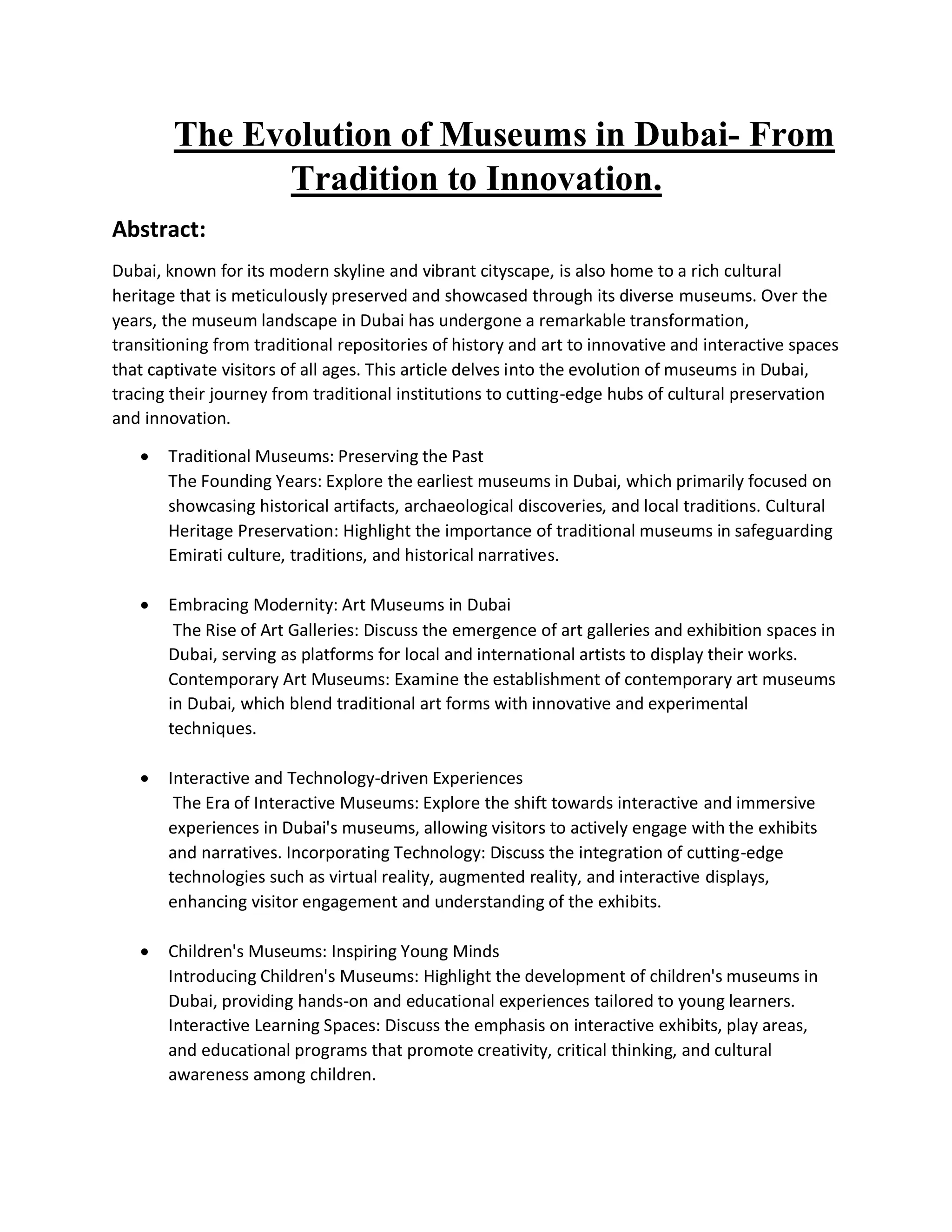The Evolution Of Museums In Dubai- From Tradition To Innovation. | PDF