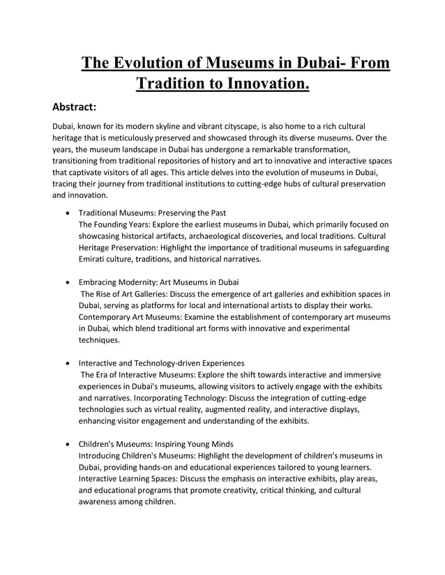 The Evolution Of Museums In Dubai- From Tradition To Innovation. | PDF