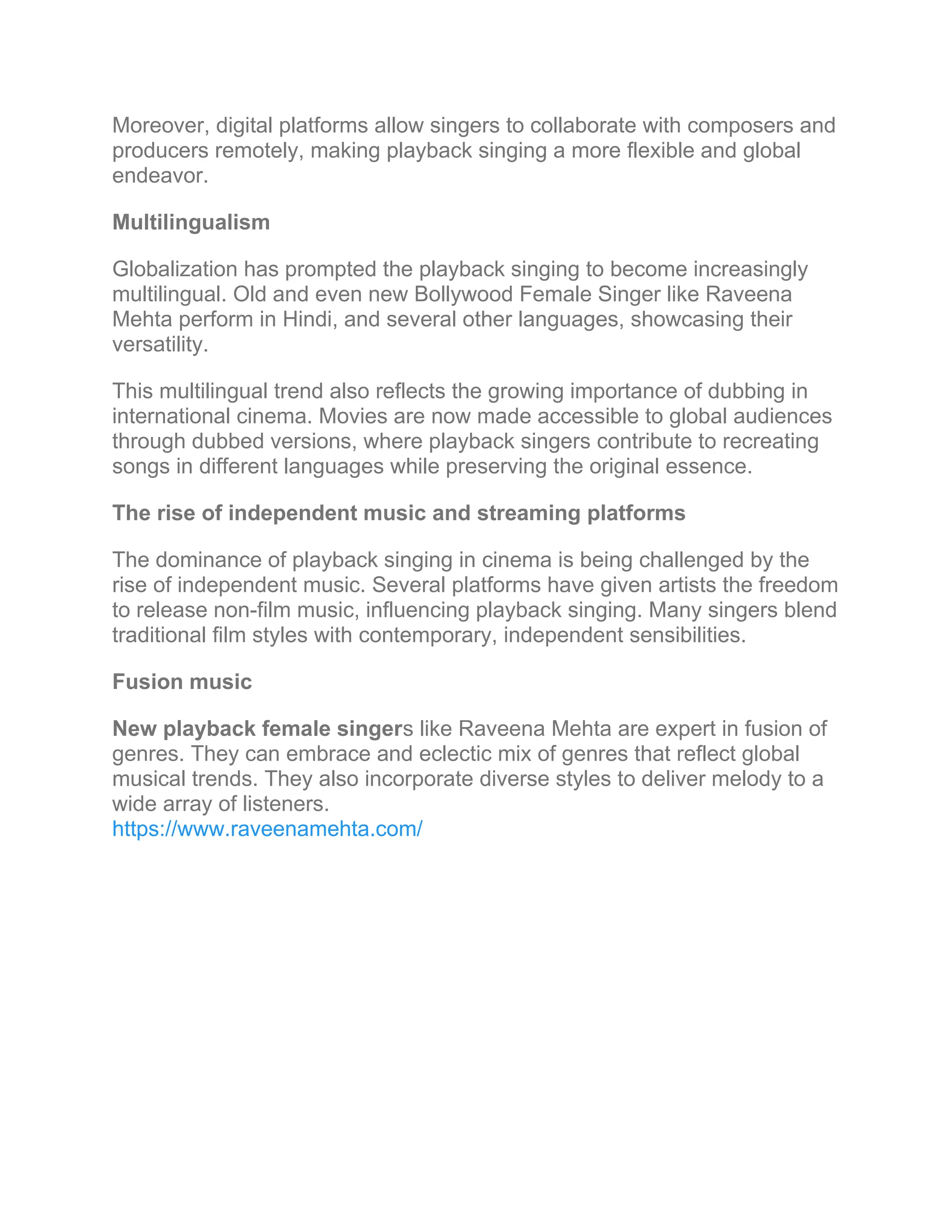 The Evolution of Playback Singing in Recent Times | DOCX