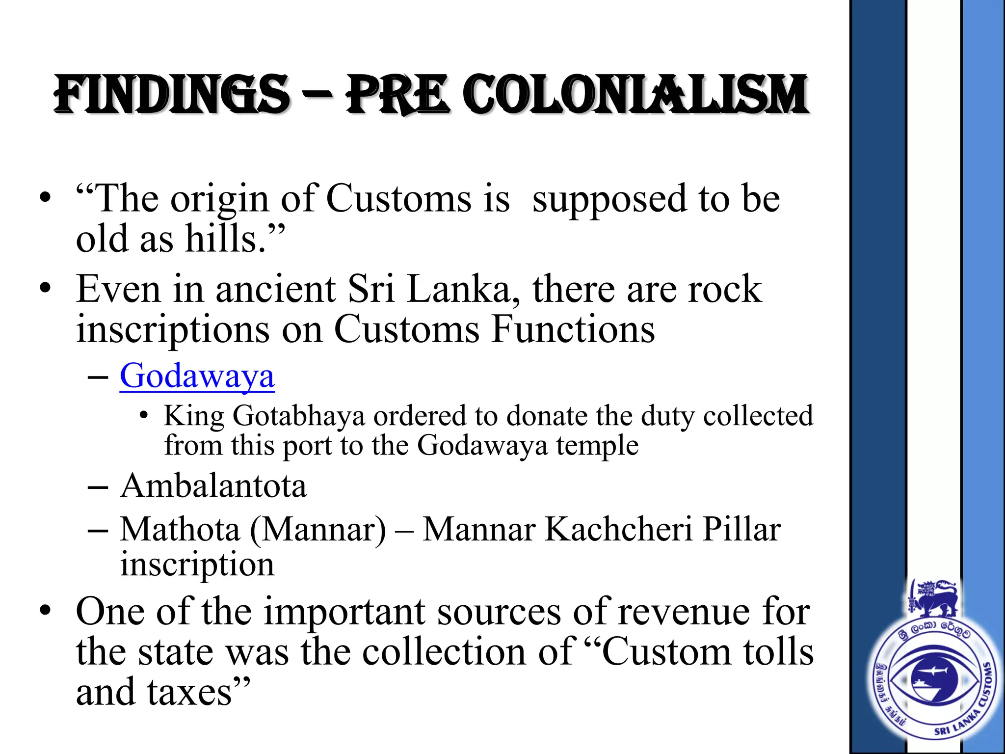 The Evolution of Sri Lanka Customs | PDF