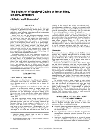 The Evolution of Sublevel Caving at Trojan Mine, Bindura, Zimbabwe, J G Taylor | PDF