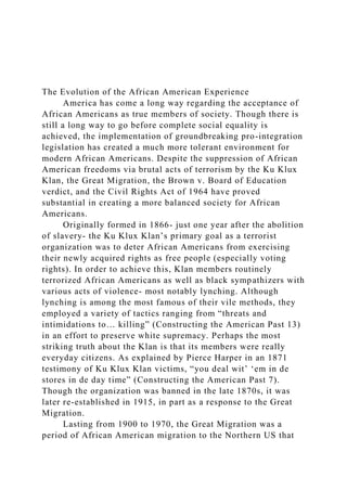 The Evolution of the African American Experience America ha.docx