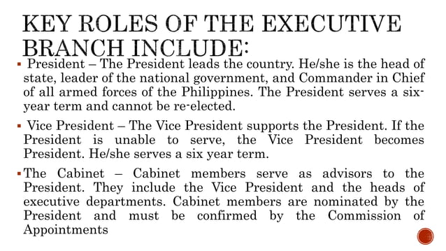 THE EXECUTIVE BRANCH OF THE GOVERNMENT.pptx | Elections | Politics