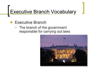 The Executive Branch Vocabulary | PPT