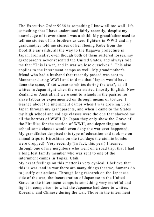 The Executive Order 9066 is something I know all too well. Its some.docx