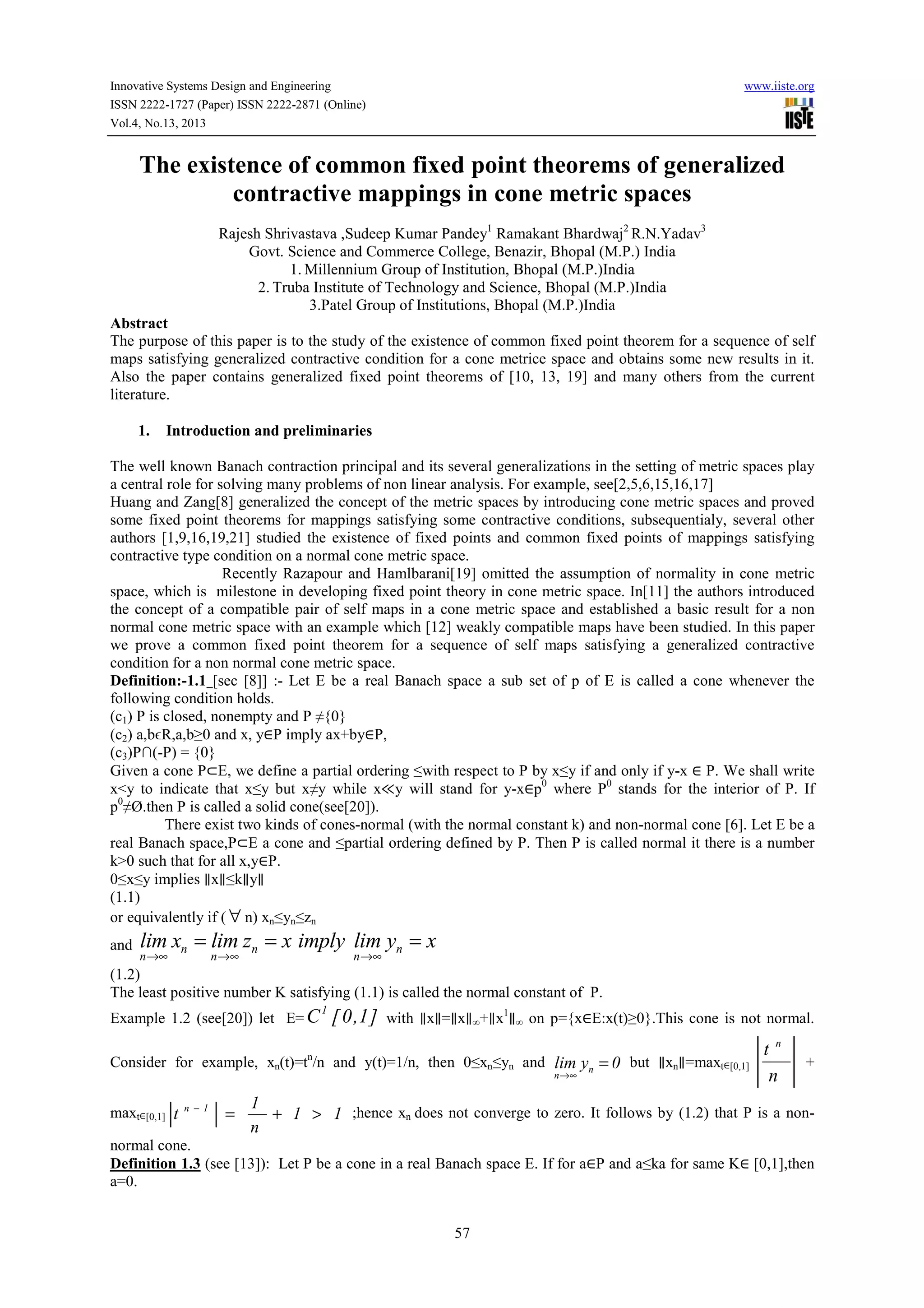 The Existence Of Common Fixed Point Theorems Of Generalized Contractive Mappings In Cone Metric