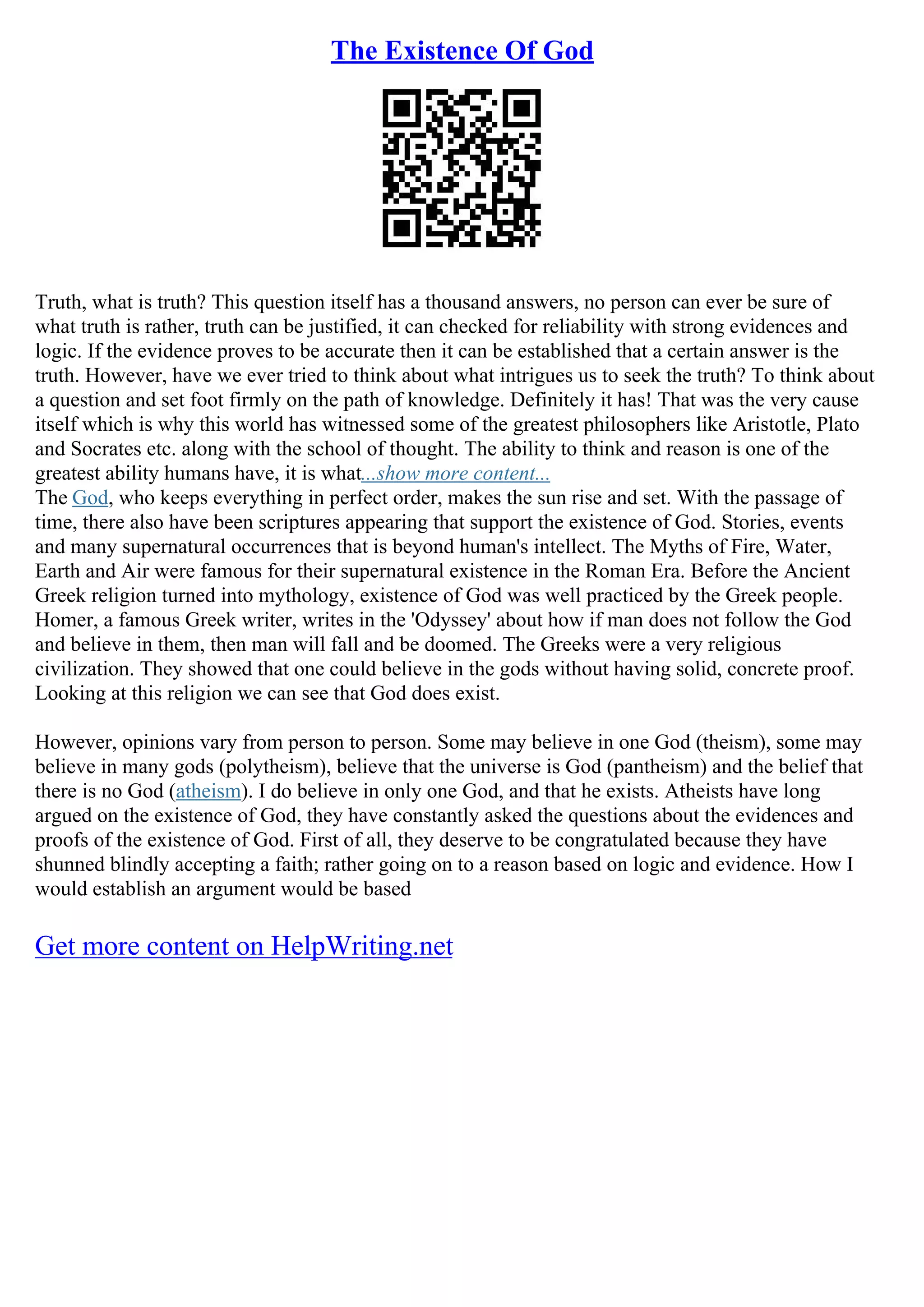 The Existence Of God | PDF