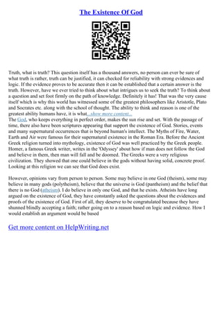 The Existence Of God | PDF | Agnosticism | Religion & Spirituality