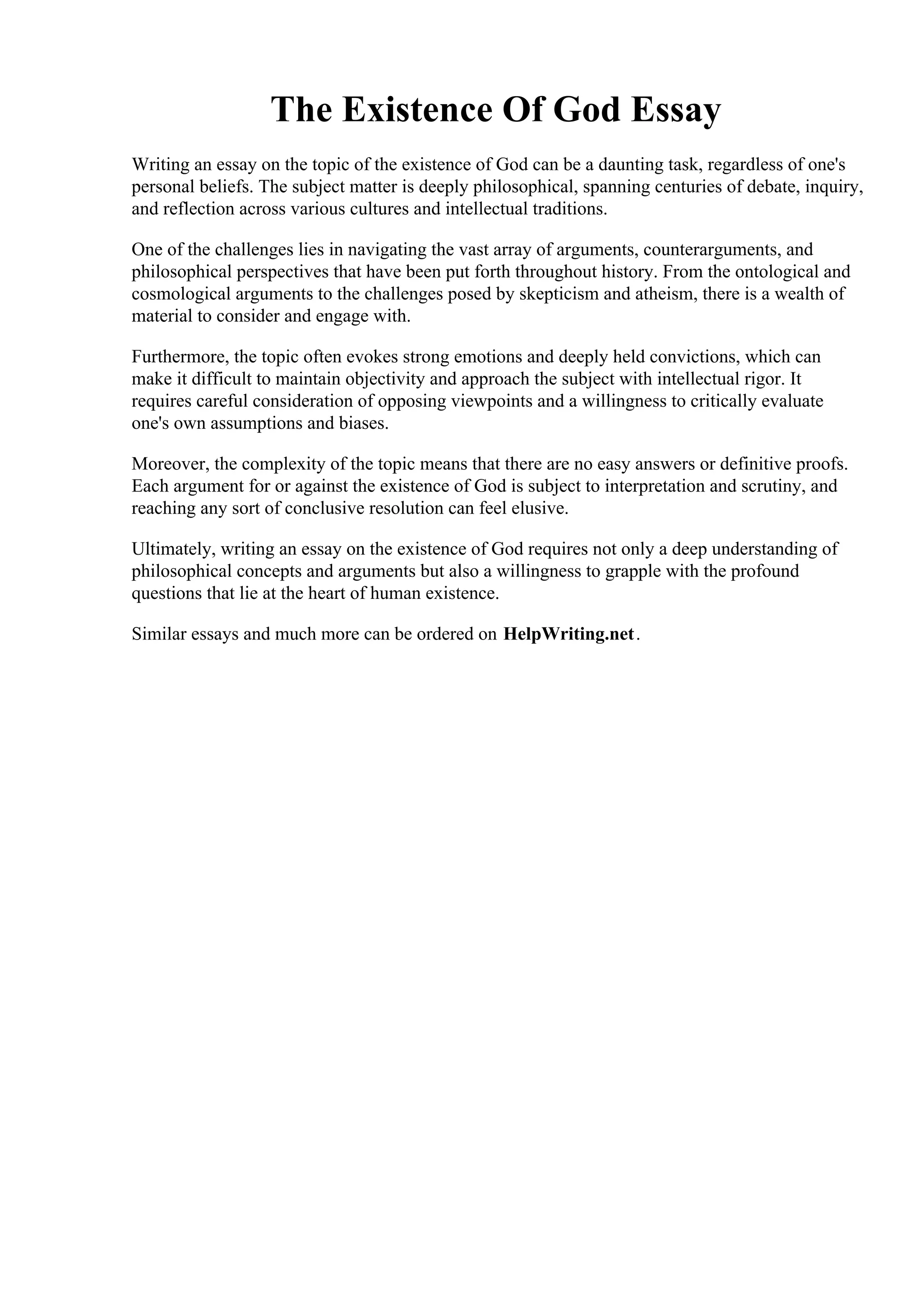 The Existence Of God Essay | PDF