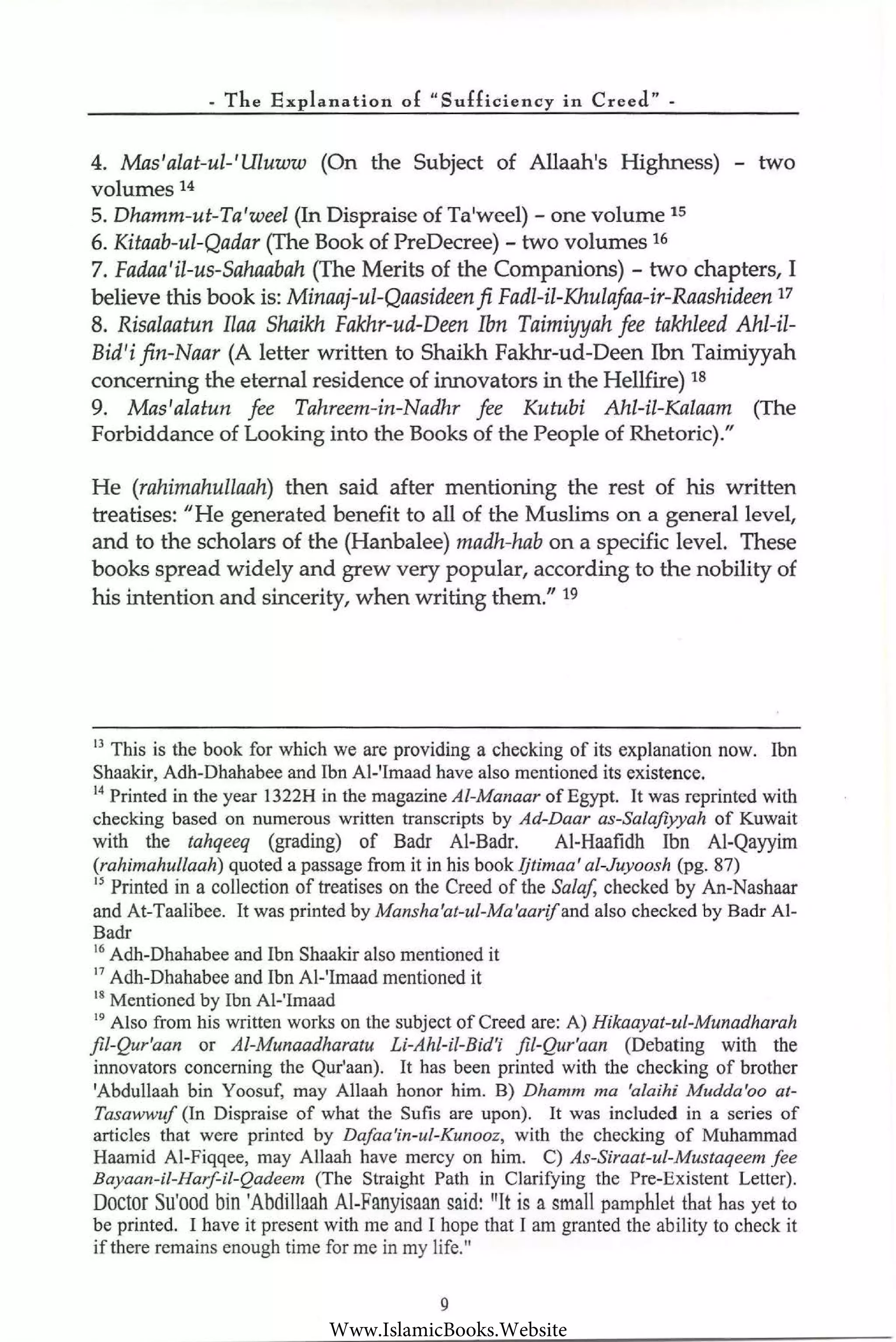 The Explanation of Sufficiency in Creed - 2002 - by Muhammad Ibn Saalih ...