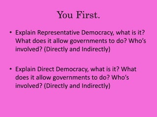 Key questions and ideas around western democracy | PPTX