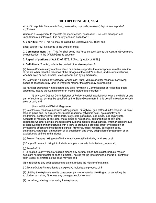 The explosive act, 1884 | DOC | Chemistry | Science