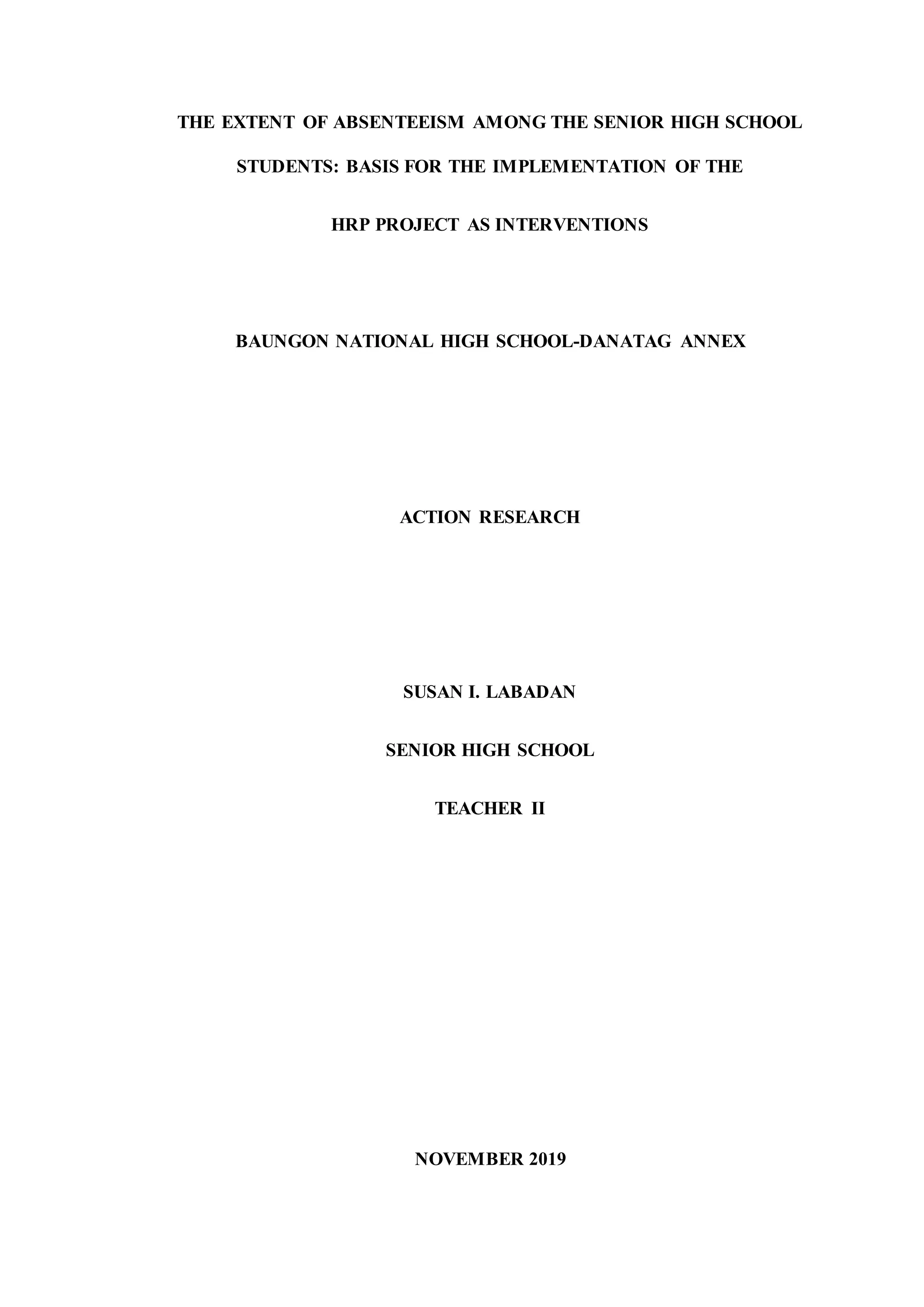 The extent of absenteeism among the senior high school student basis ...