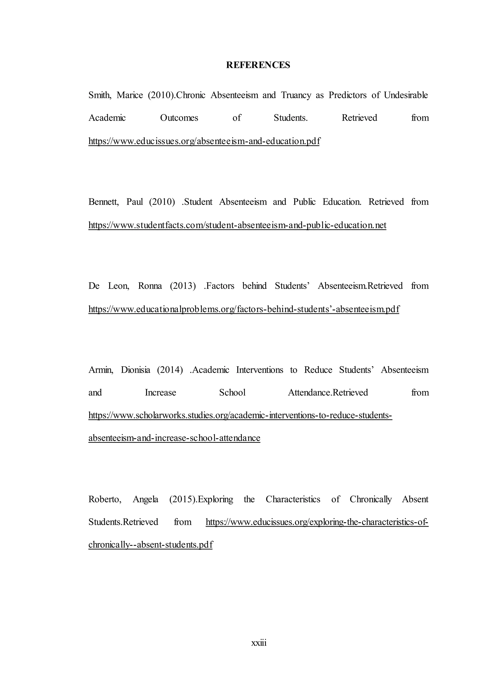 The extent of absenteeism among the senior high school student basis ...