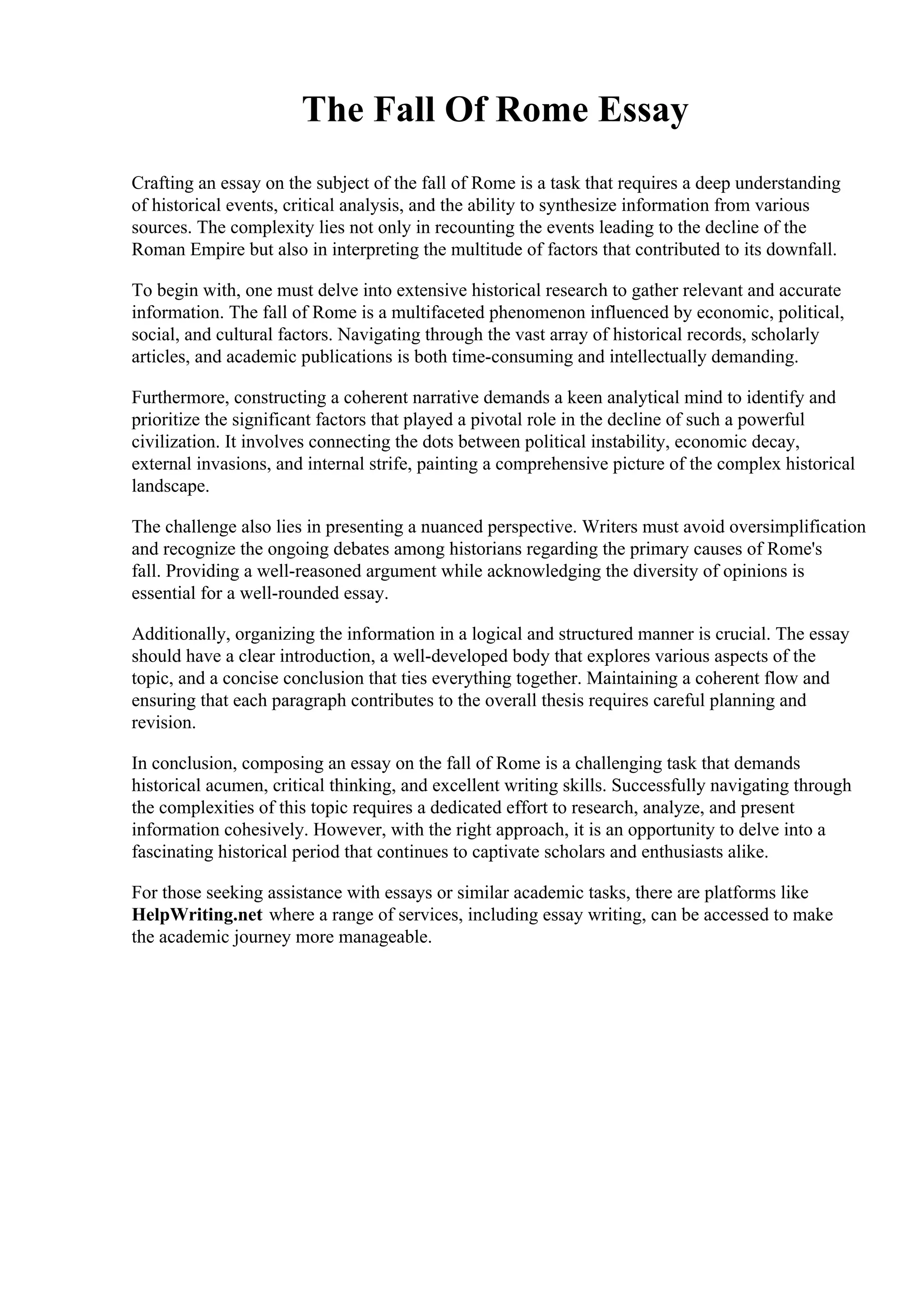 The Fall Of Rome Essay. Medgar Evers College | PDF | Homework and Study ...