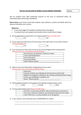 The fall or collapse of moral values among teenagers | PDF