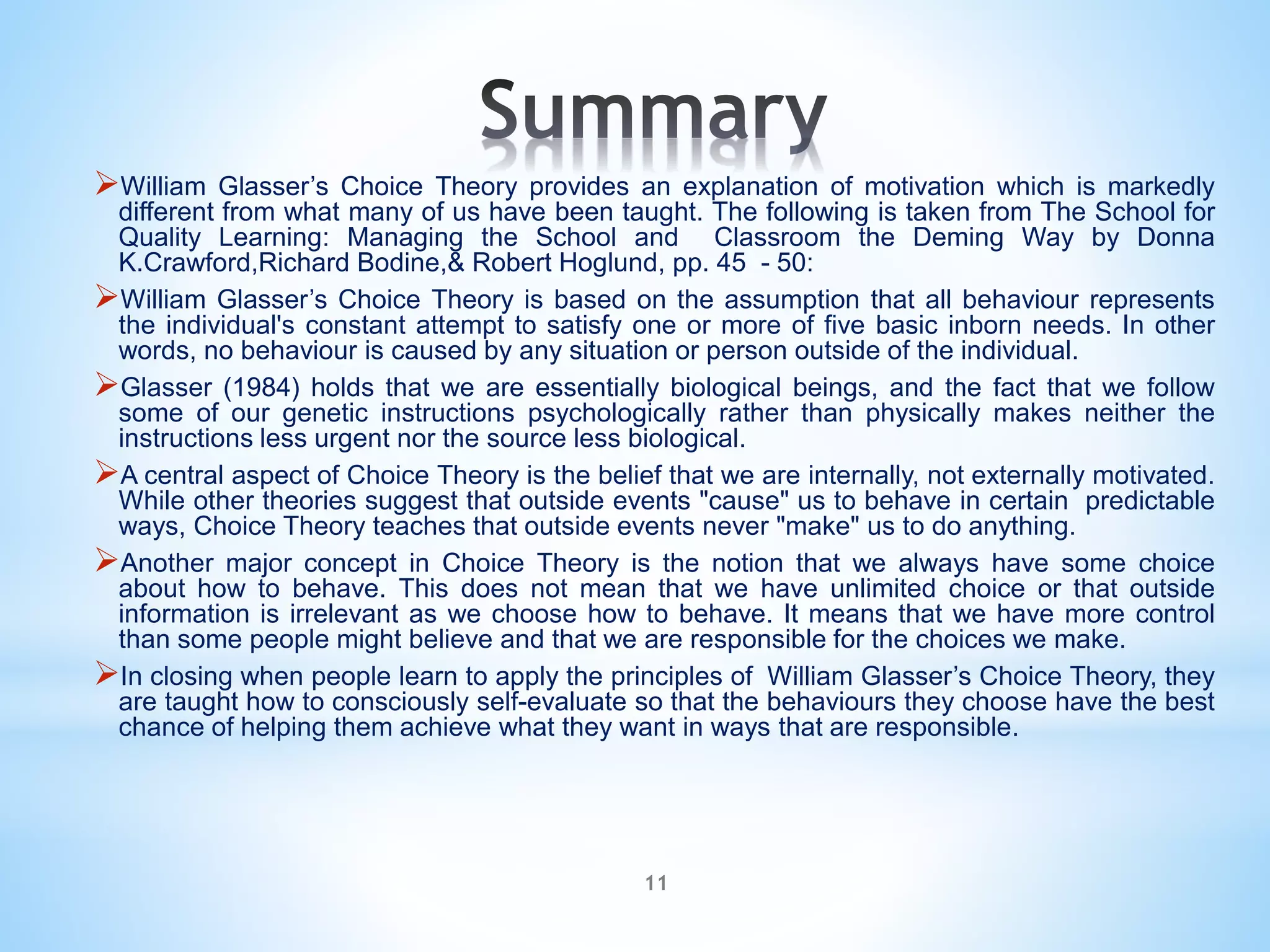 Glasser's Choice Theory | PPTX