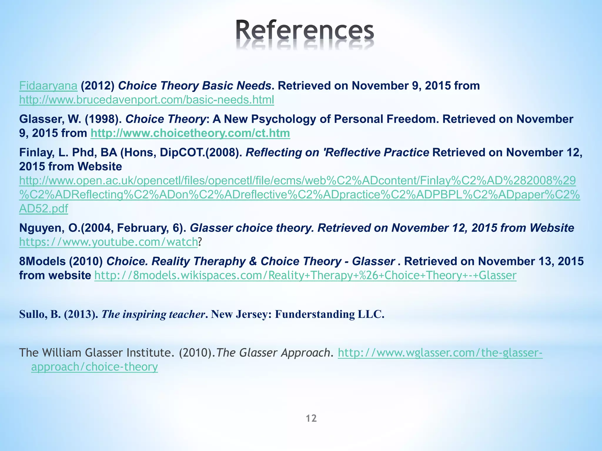 Glasser's Choice Theory | PPTX