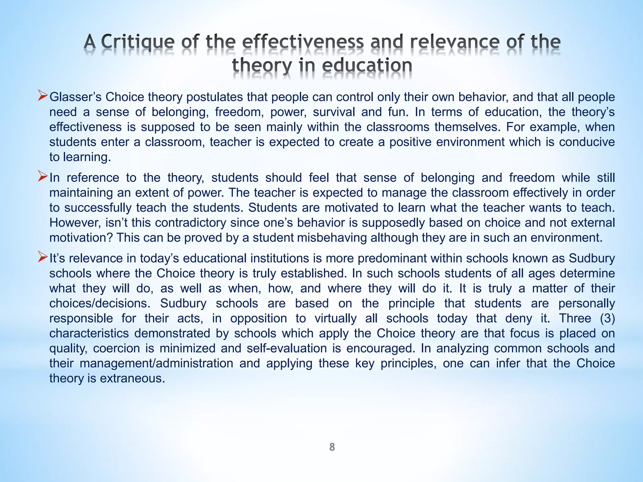 Glasser's Choice Theory | PPTX