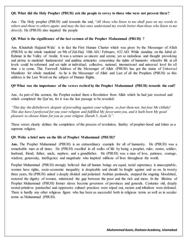 The farewell sermon of Prophet Muhammad (PBUH) | DOCX | Islam ...