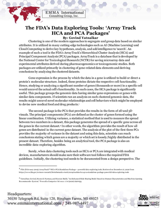 The FDA’s Data Exploring Tools: ‘Array Track HCA and PCA Packages’ | PDF