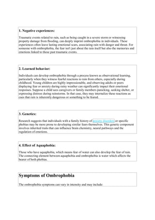 Ombrophobia: Symptoms, Causes, and Treatments for the Fear of Rain | PDF