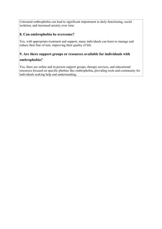 Ombrophobia: Symptoms, Causes, and Treatments for the Fear of Rain | PDF