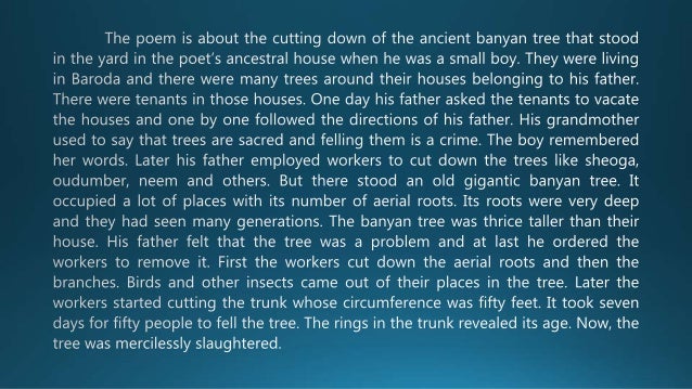 The Felling of the Banyan Tree English Poem Summary.