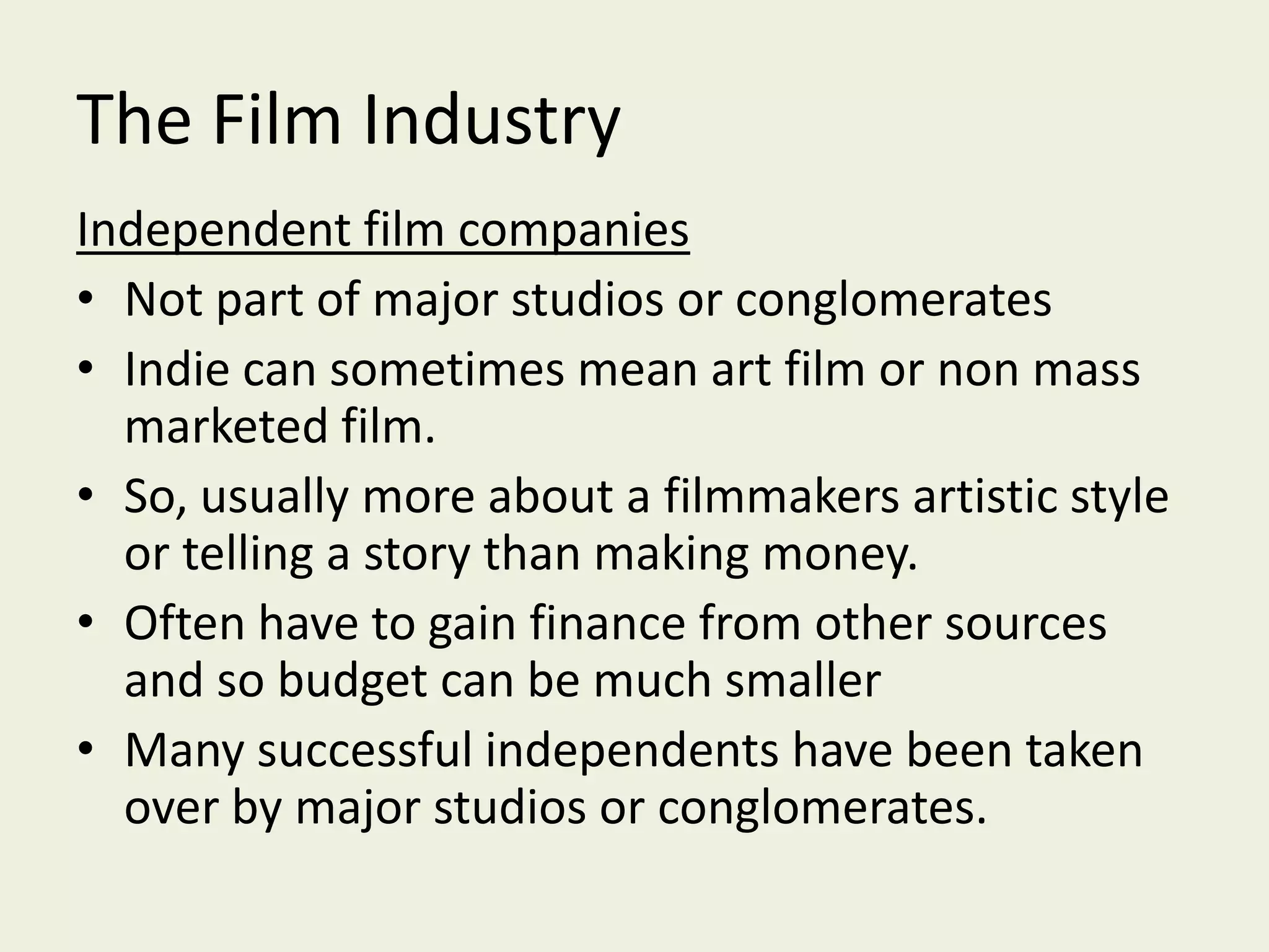 The film industry overview lesson slides | PPTX