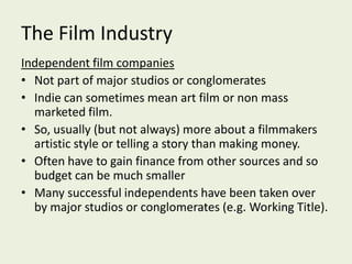 The film industry overview lesson slides | PPTX