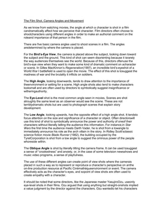 The film shot, camera angles and movement | DOCX