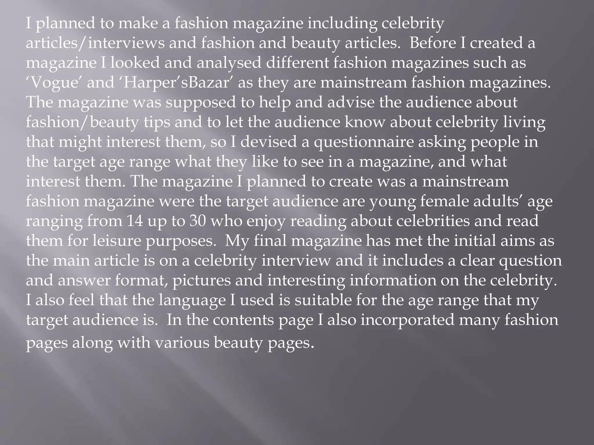 The final product - Fashion magazine | PPT