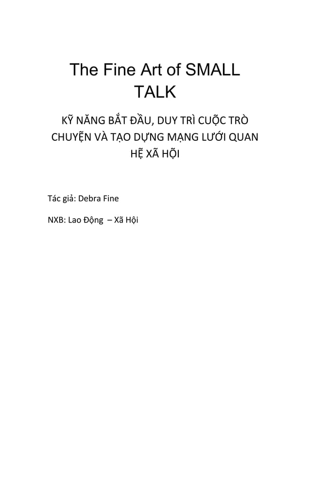 THE FINE ART OF SMALL TALK by DEBRA FINE | PDF
