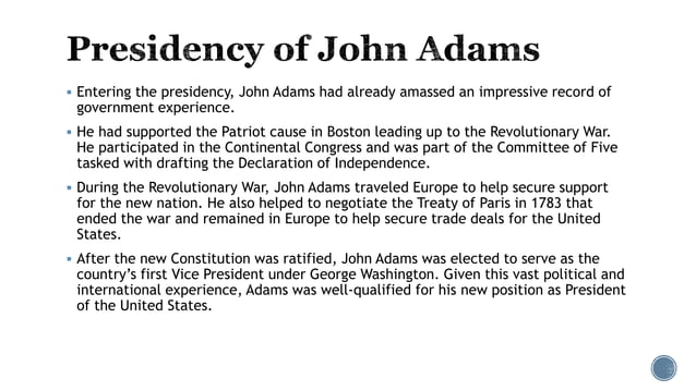 The first 5 presidents john adams | PPT