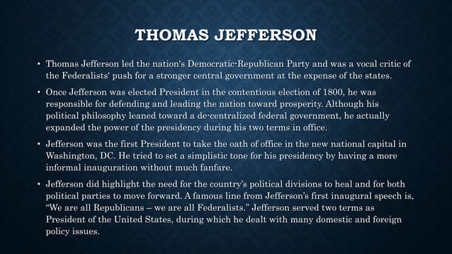 The first 5 presidents thomas jefferson | PPT