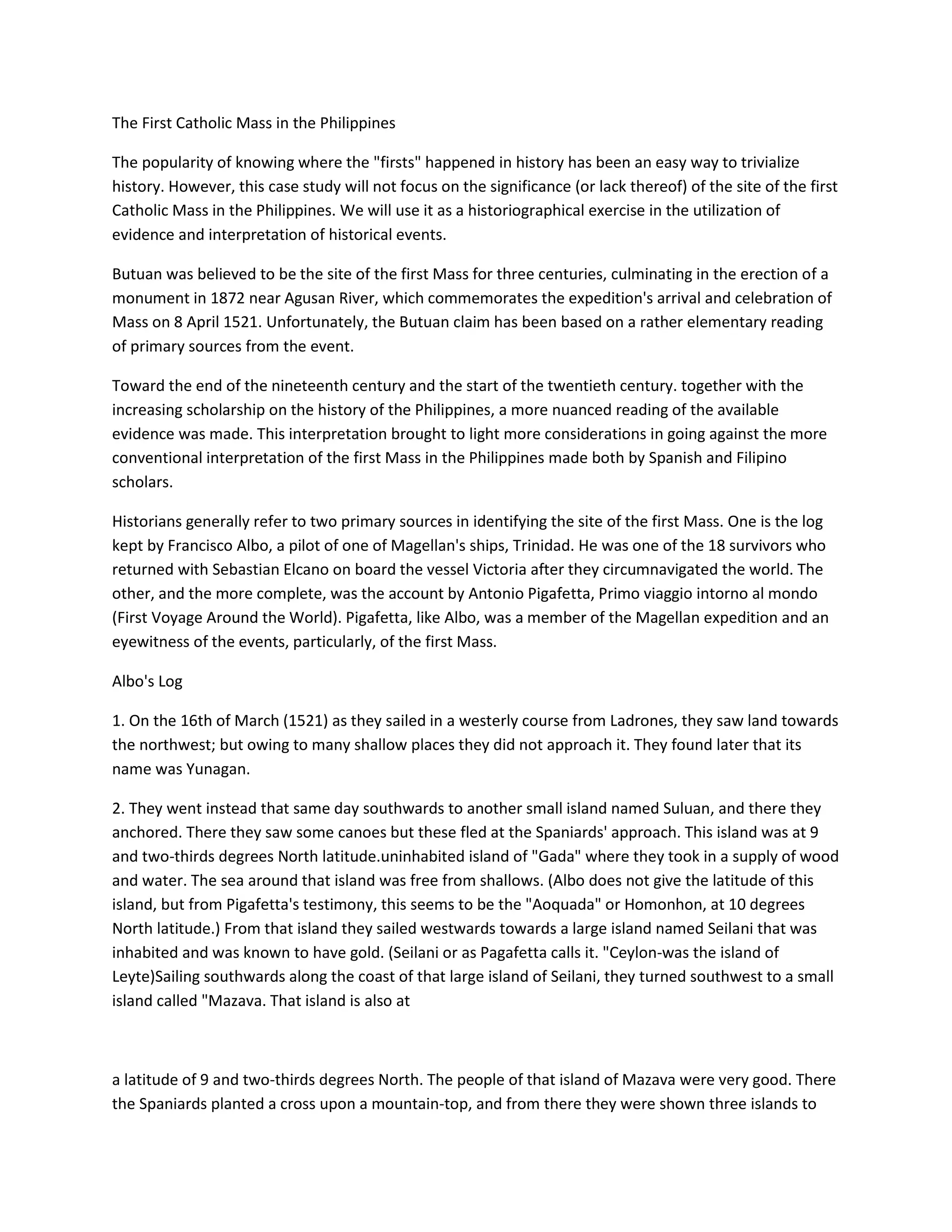 Where did The First Catholic Mass happend | DOCX