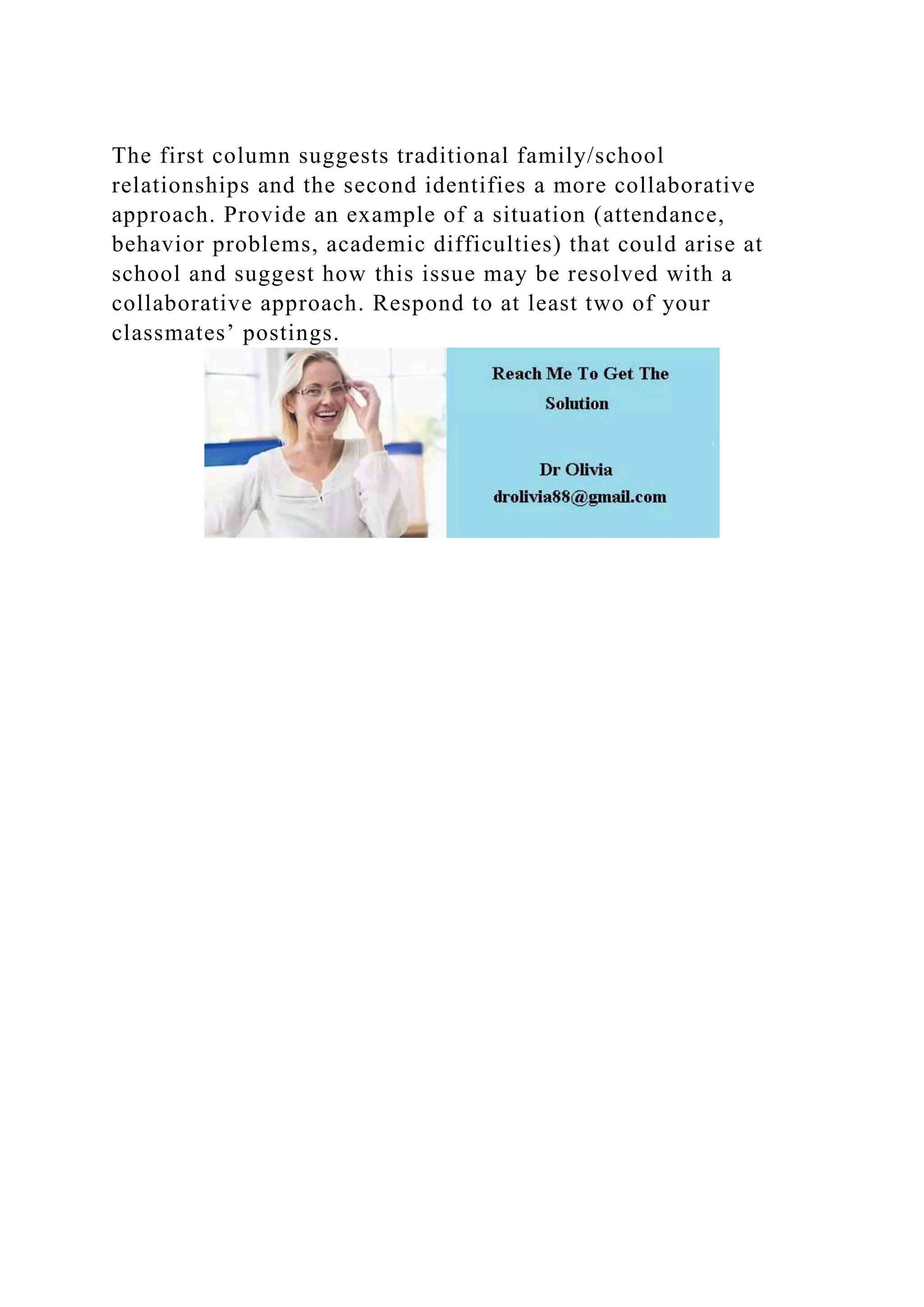 The first column suggests traditional familyschool relationships an.docx